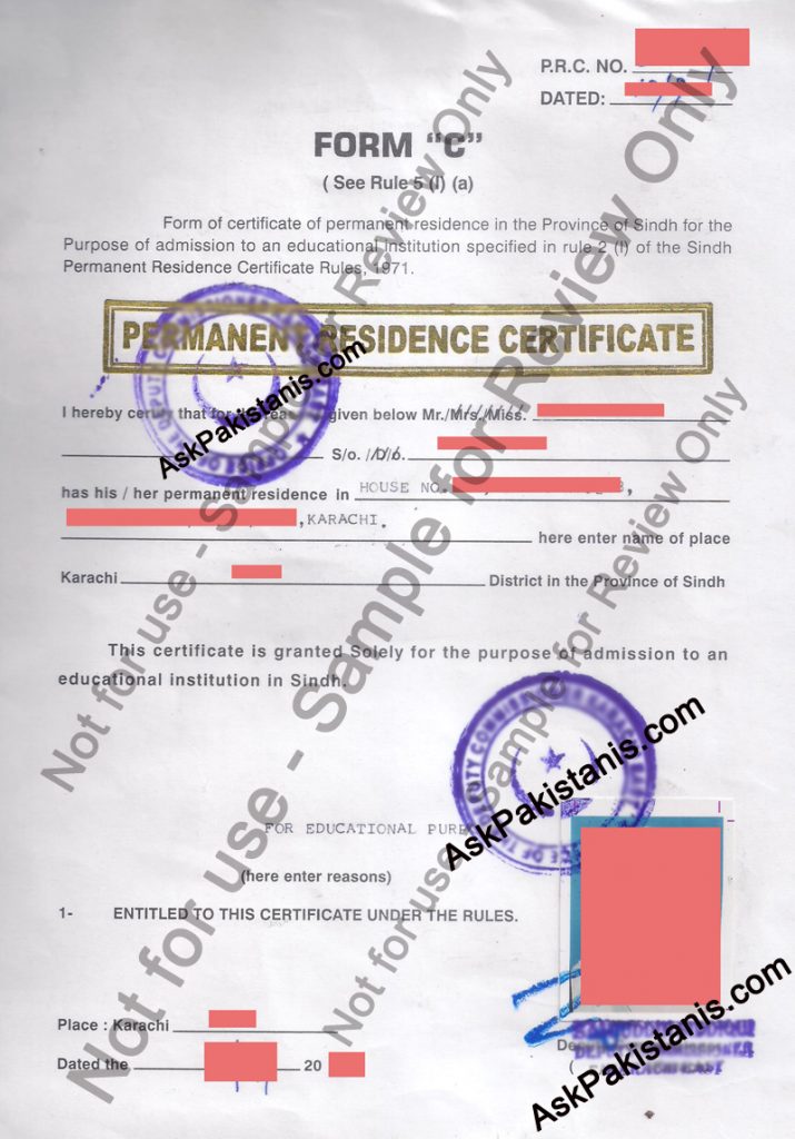 Procedure to get Domicile and PRC in Karachi